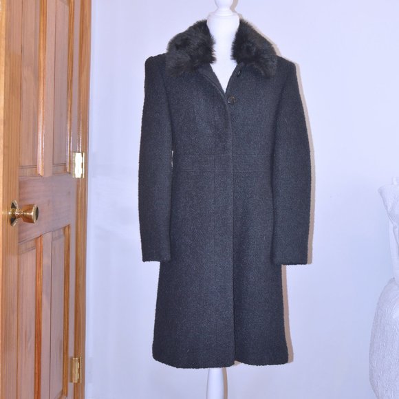 Mix It | Jackets & Coats | Mix It Black Wool Dress Coat With Faux Fur ...